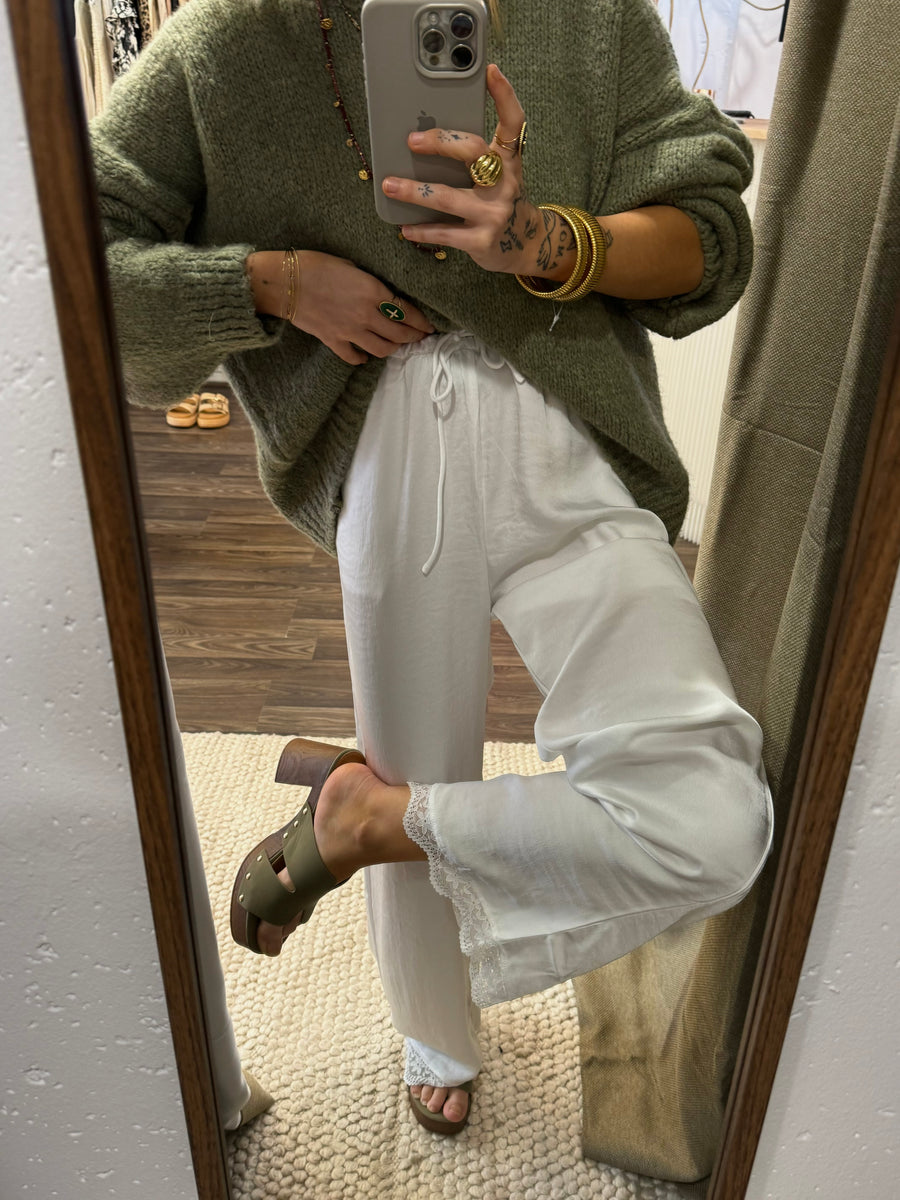 Pantalon fluide à dentelle - blanc – L O V E R ' S